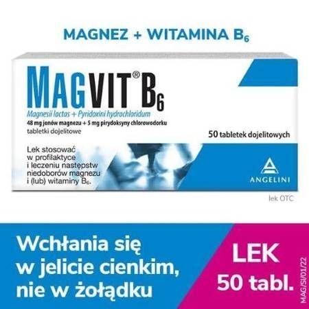 Magvit B6 50 tabl. Uzupełnia braki magnezu